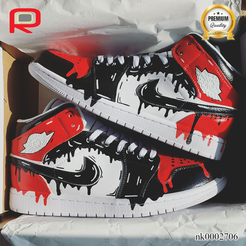 AJ 1 Red Black Drip Chicago Custom Shoes Sneakers - nk0002706 - Rapcrushers