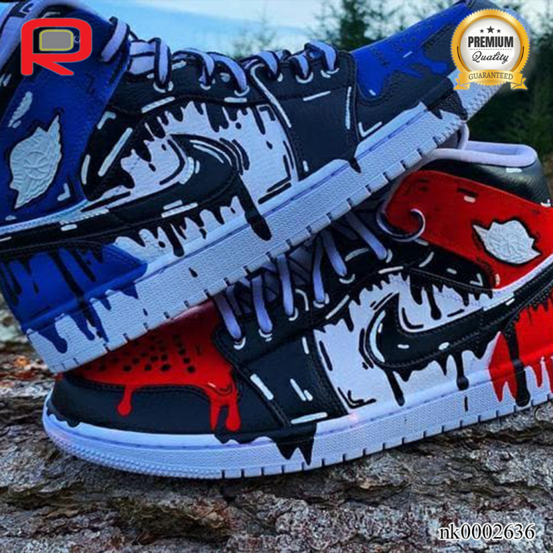 AJ 1 Cartoon Drip Black Red Custom Shoes Sneakers - nk0002636 - Rapcrushers